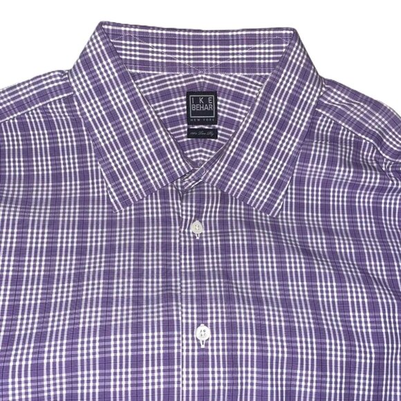 Ike Behar | Shirts | Ike Behar Mens Dress Shirt 8x37 Purple White Plaid ...
